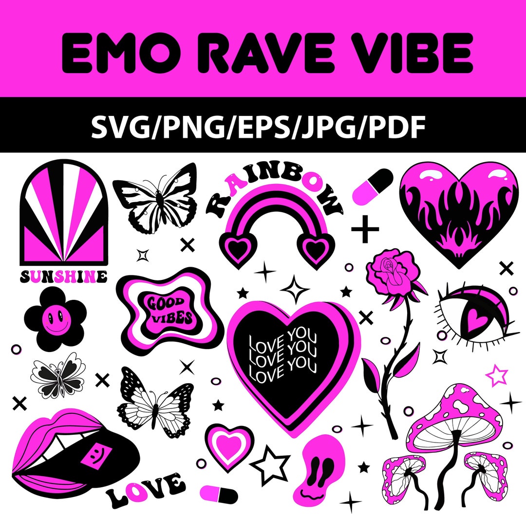 Emo Y2k Rave Vibe Set Vector Eps, Svg, Png Clip Art - Etsy