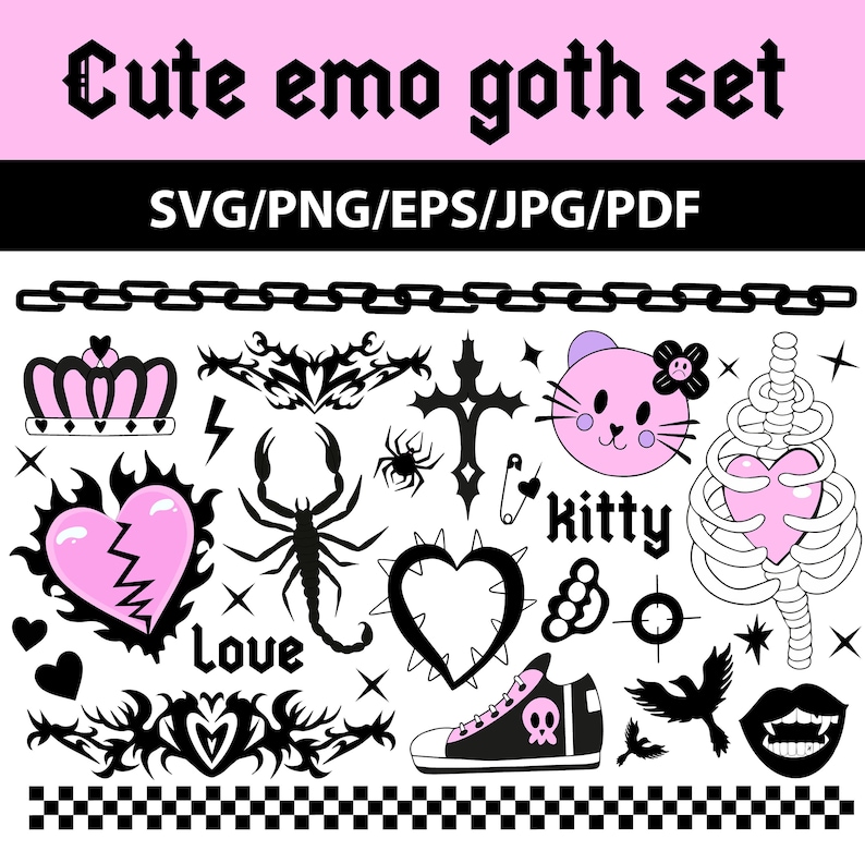 Cute Emo Goth Set Y2k Vector Svg,png Clip Art - Etsy