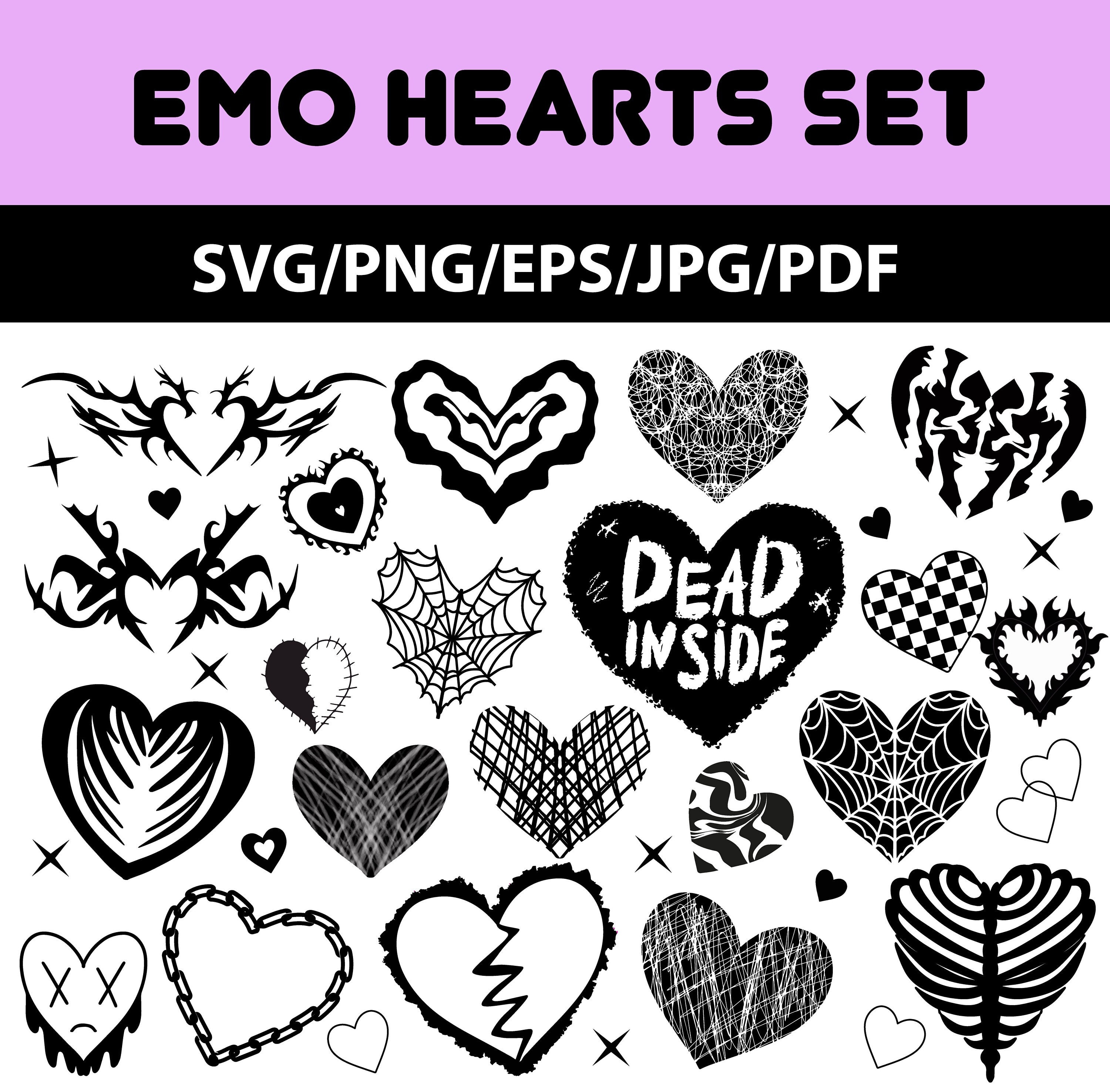 Emo Goth Punk Hearts Set Vector Eps, Svg, Png Clip Art - Etsy