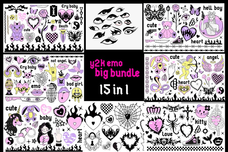 Digital Y2K Emo BIG BUNDLE 15 in 1 Vector and Png - Etsy