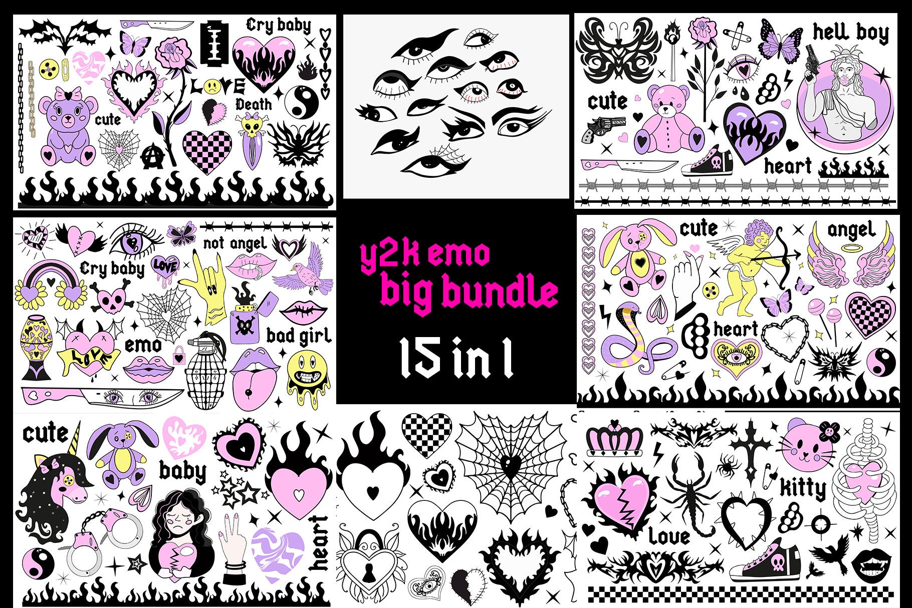 Digital Y2K Emo BIG BUNDLE 15 in 1 Vector and Png - Etsy
