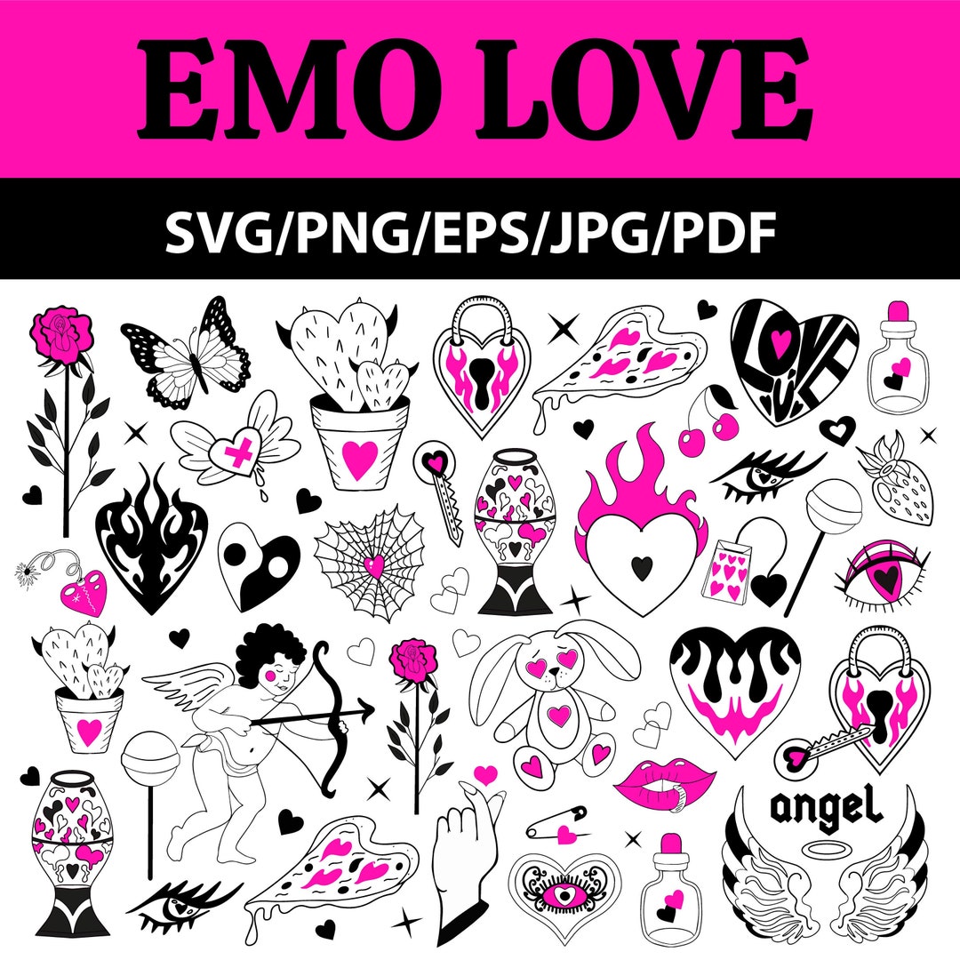 Y2k Cute Emo Goth Aesthetic Stickers Tattoo Set Eps, Svg, Png Clip Art ...