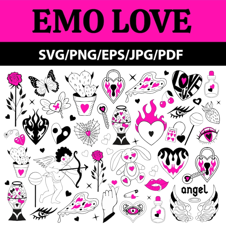 Y2k Cute Emo Goth Aesthetic Stickers Tattoo Set Eps, Svg, Png Clip Art ...