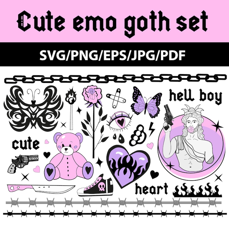 Cute Emo Goth Set Y2k Vector Svg,png Clip Art - Etsy
