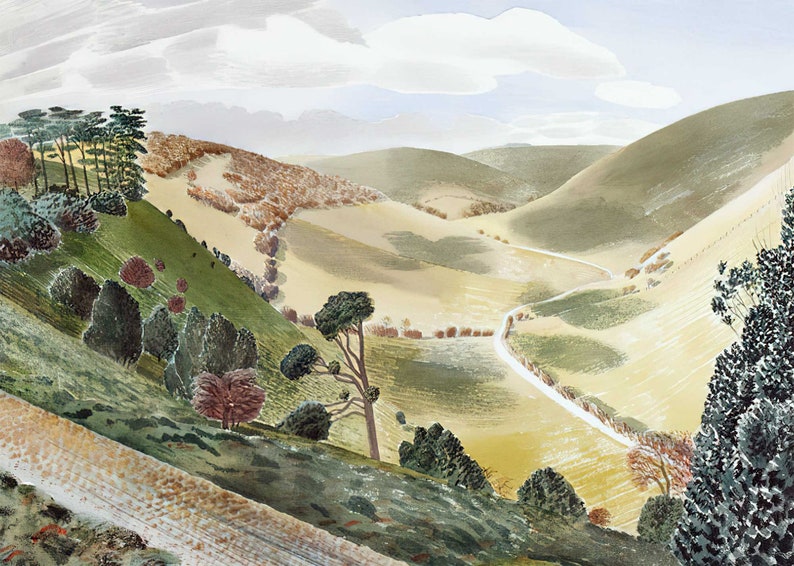 Eric Ravilious A4 Prints: ‘the Causeway, Wiltshire Downs’. - Etsy