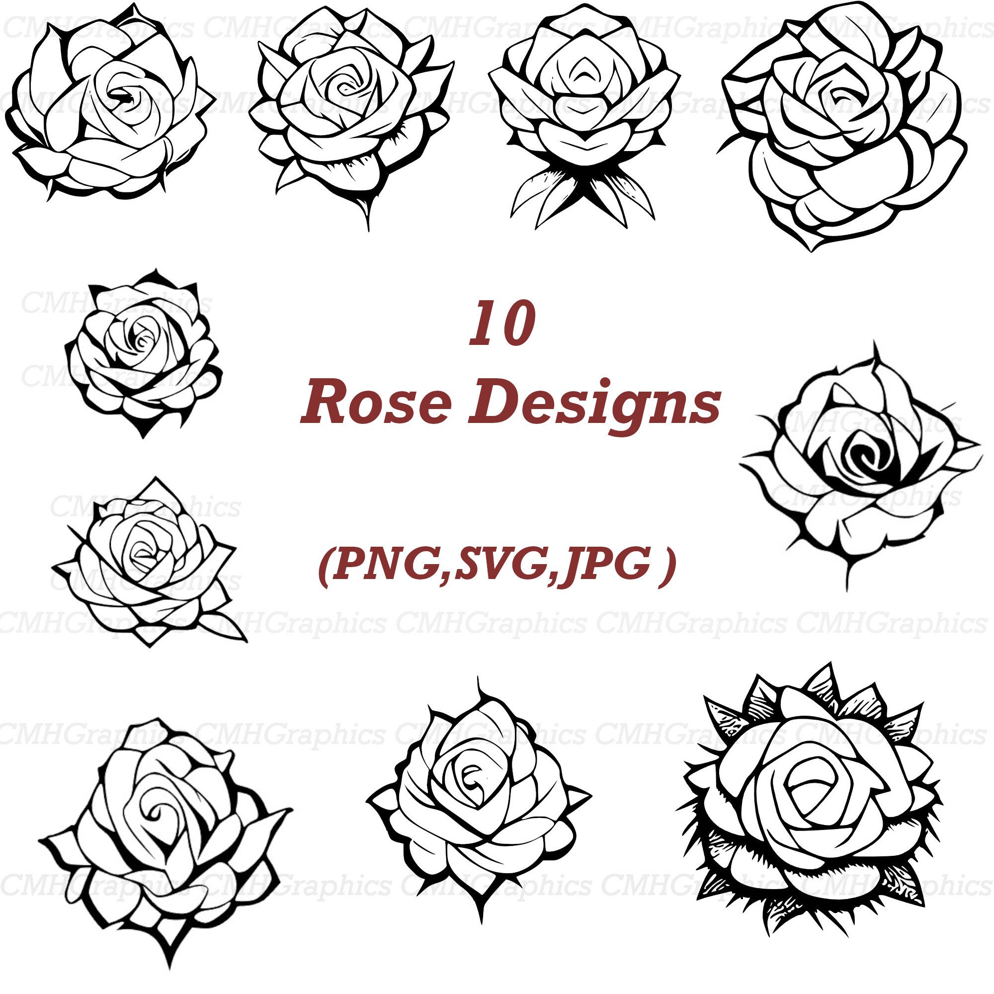 Rose Svg Bundle - 10 Line/outline/vector/art/cut/circut File/circut Cut ...
