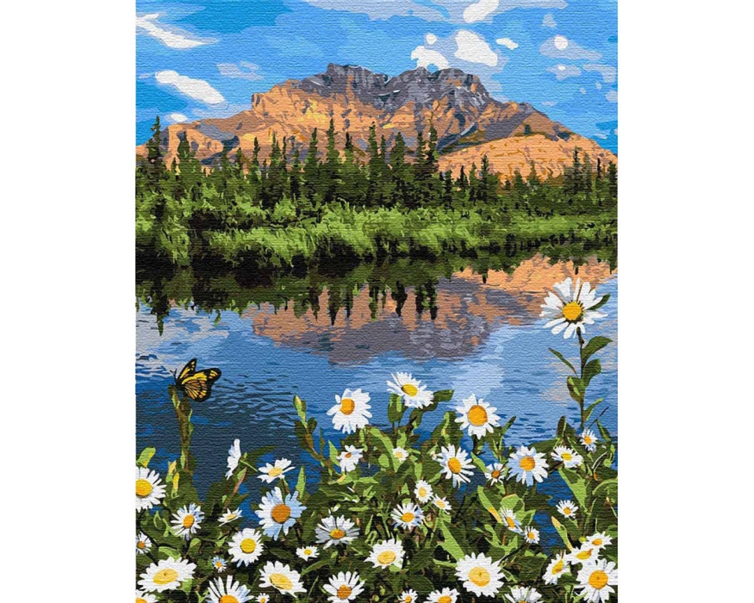 Mountain Landscape - Paint by Number Kit With Frame! Adult Coloring Kit ...