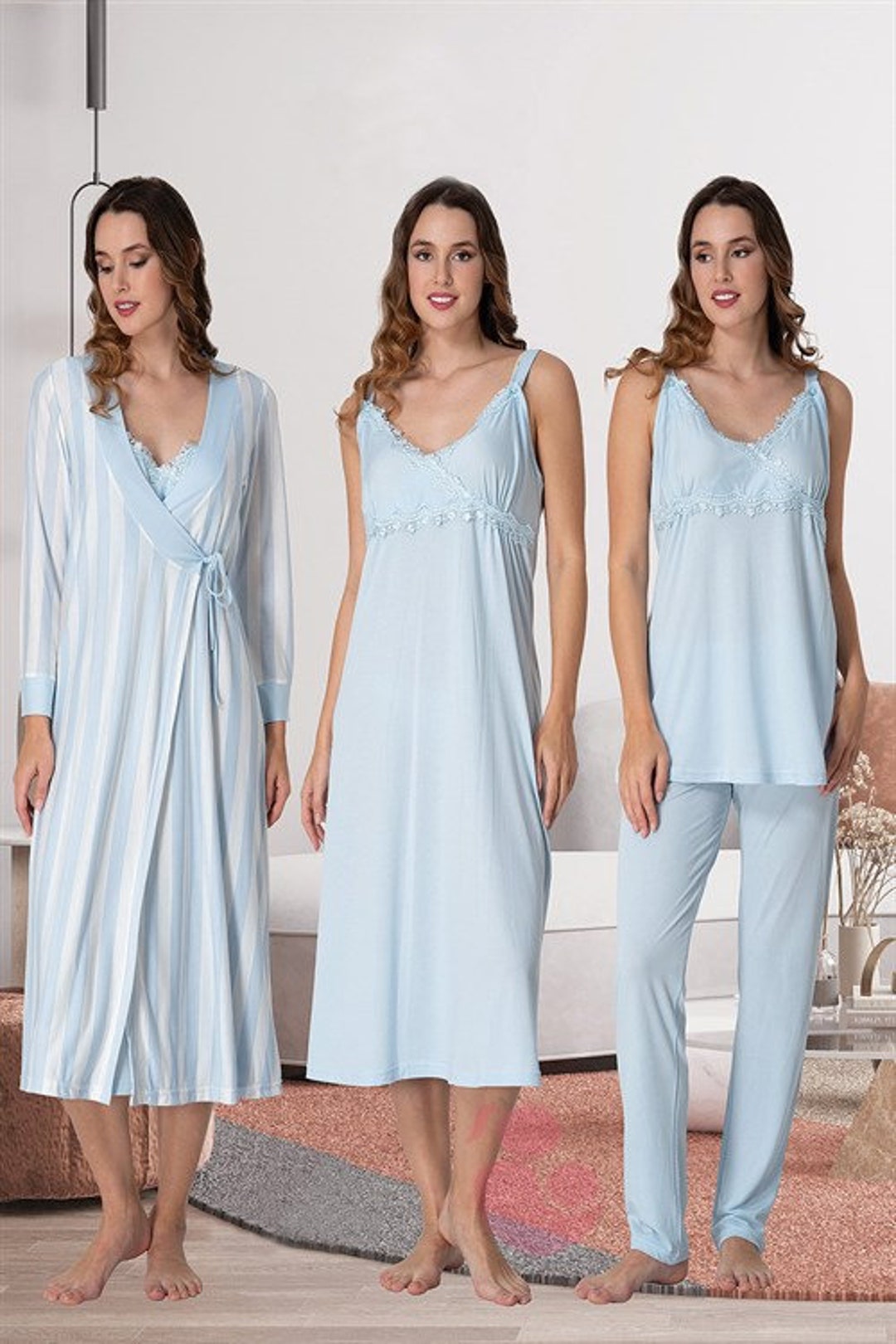 Maternity Pajama Set: Cotton Nursing Nightgown & Striped Robe - Etsy
