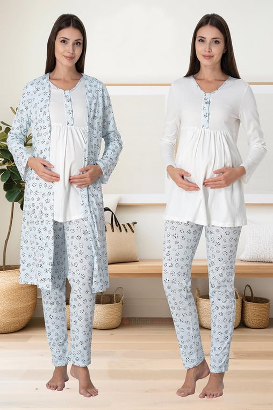 Lohusahamile 3064 Maternity Nursing Pajama Set With Robe - Baby Shower ...
