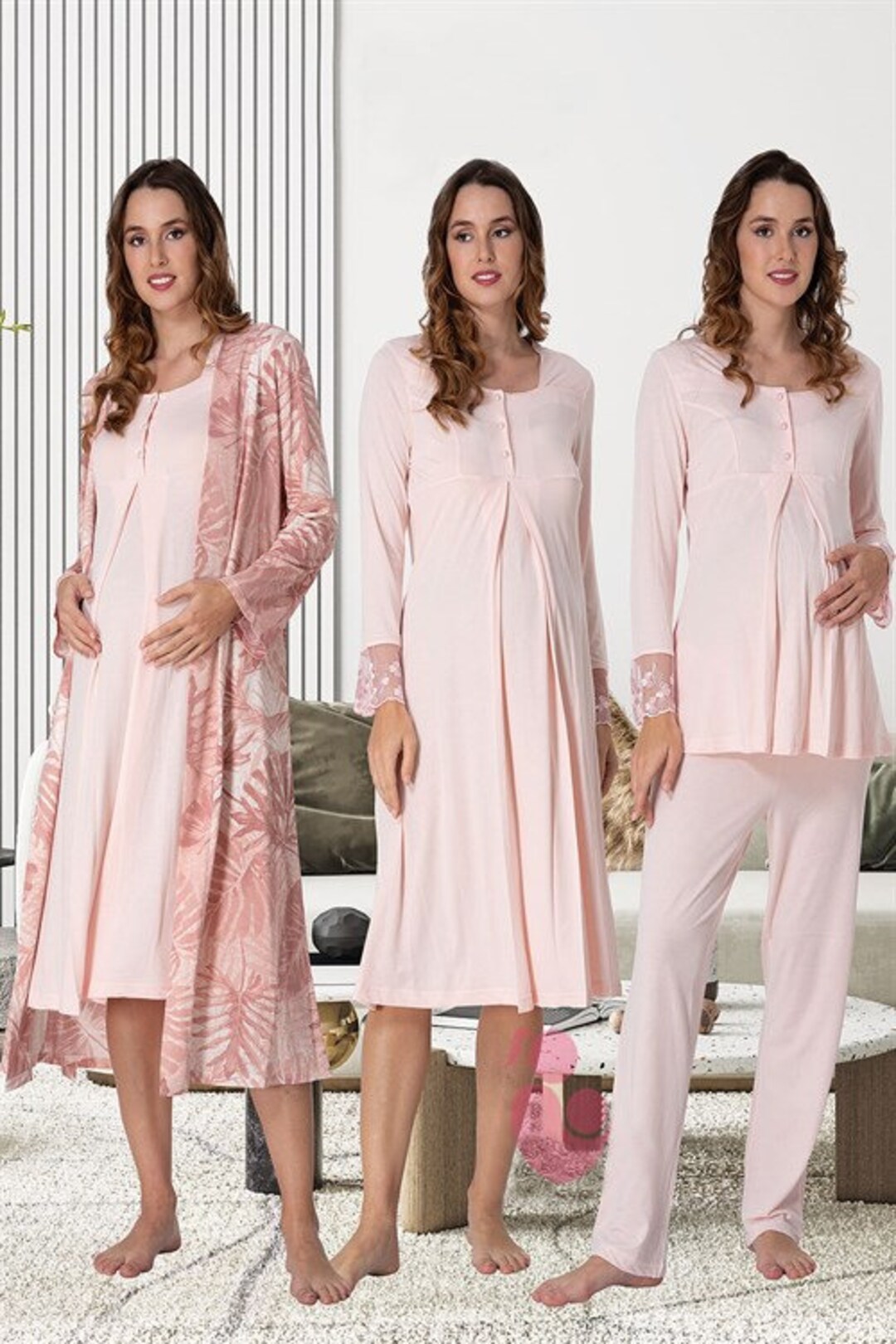 Lohusahamile 9046 Pink Maternity Pajamas Maternity Labor Nursing ...