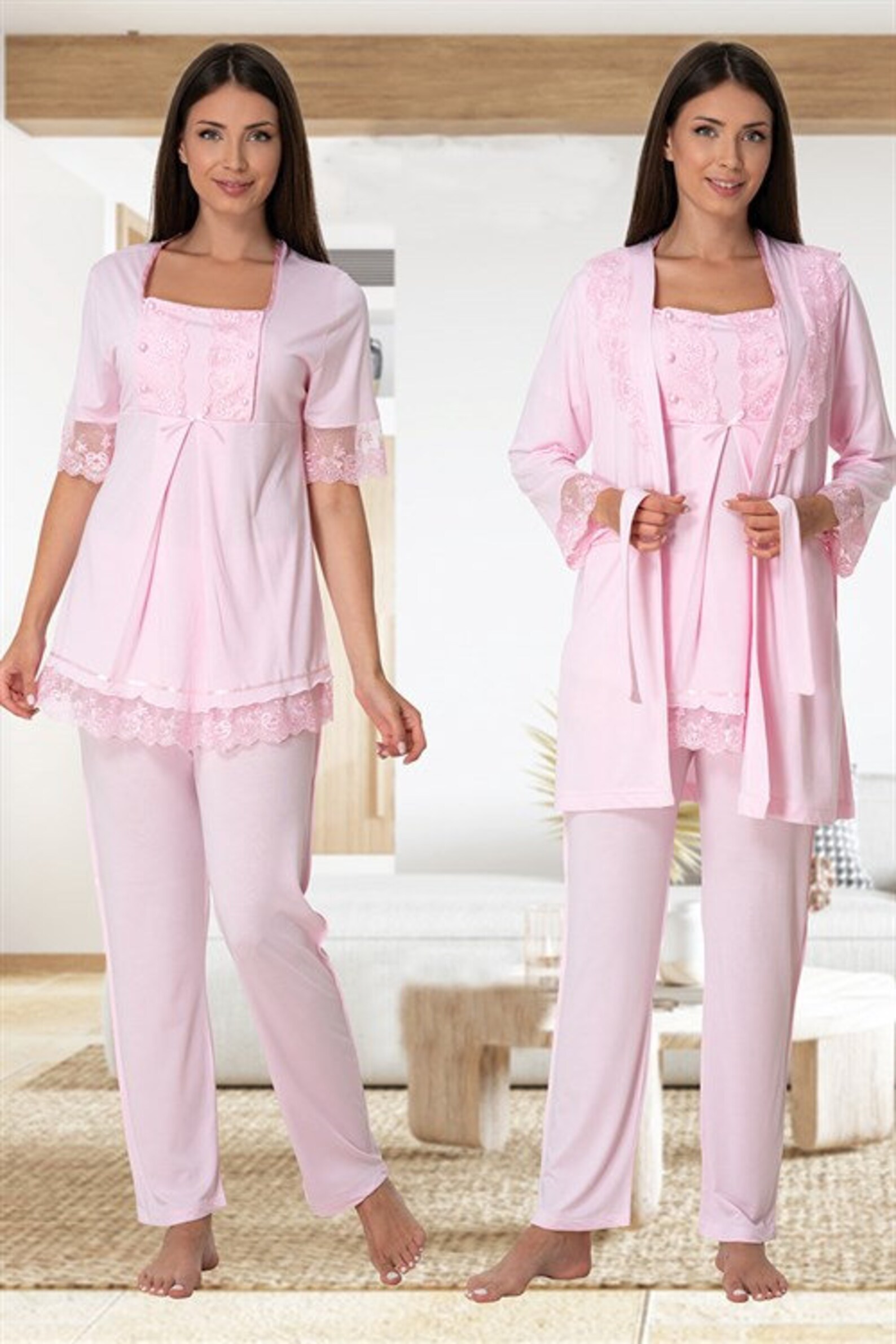 Lohusahamile 6034 Pink Maternity Pajamas and Robe - Etsy