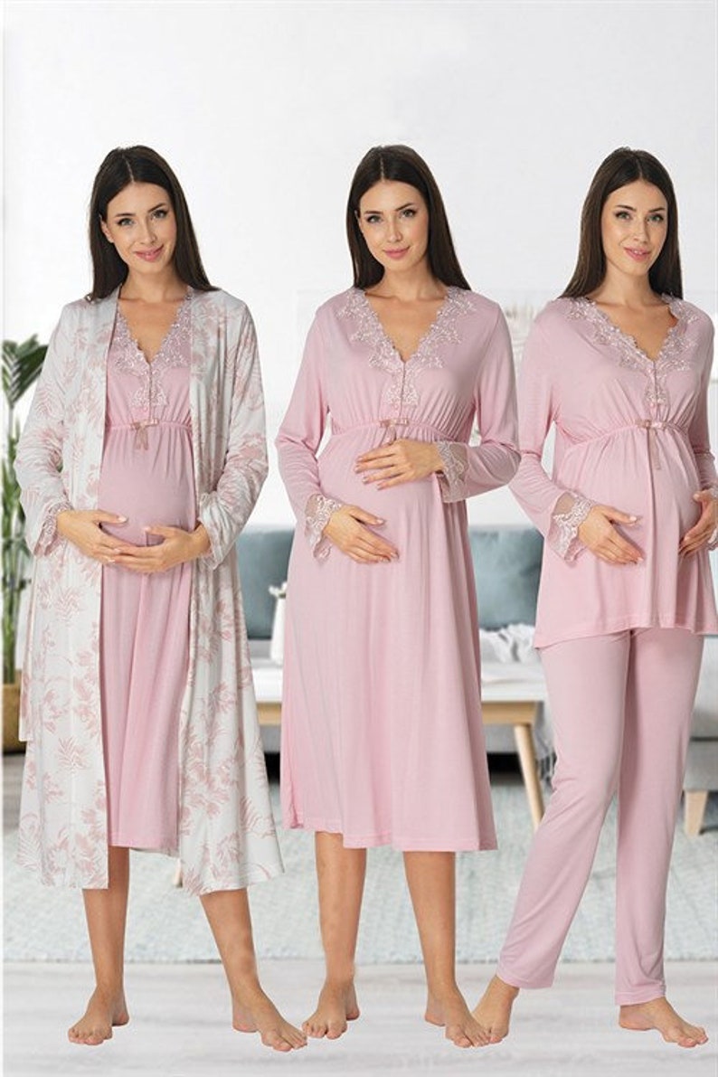 Lohusahamile 8096 Pink Floral Printed Maternity Pajamas Maternity ...