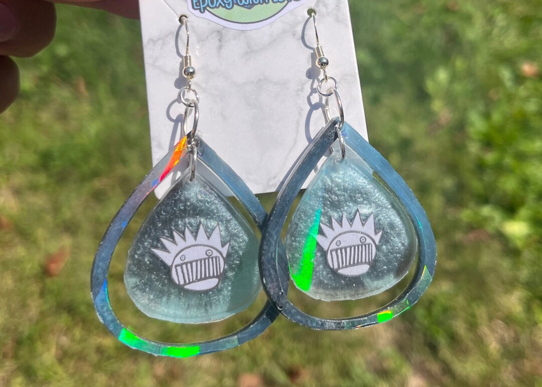 Ween Double Hook Blue and Black Rainbow Reflective Earrings on 925 ...