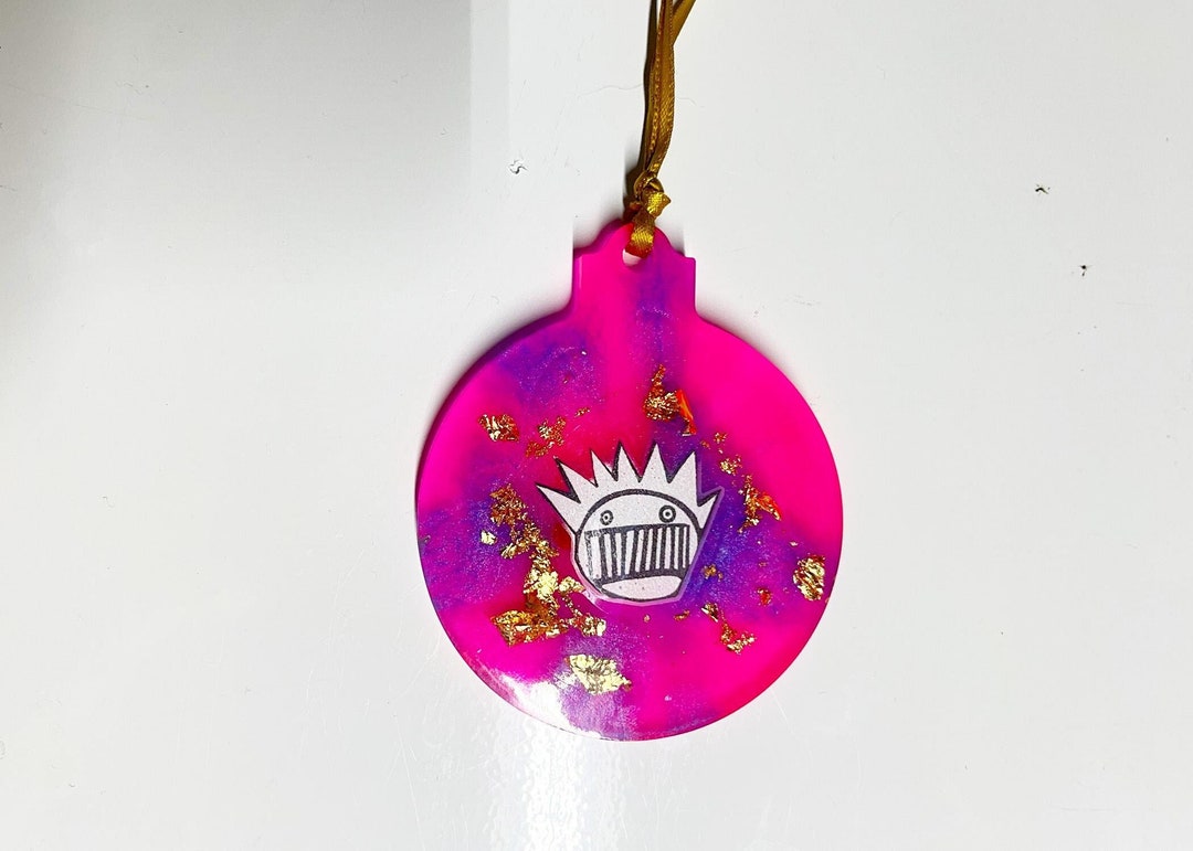Ween Hot Pink and Blue With Gold Leaf Christmas Ornament - Etsy