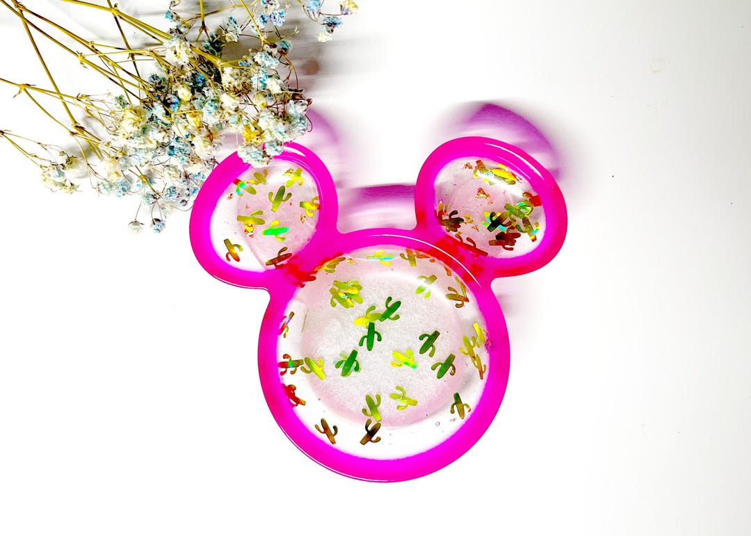 Pink Micky Mouse Ring Dish With Cactus Glitter - Etsy