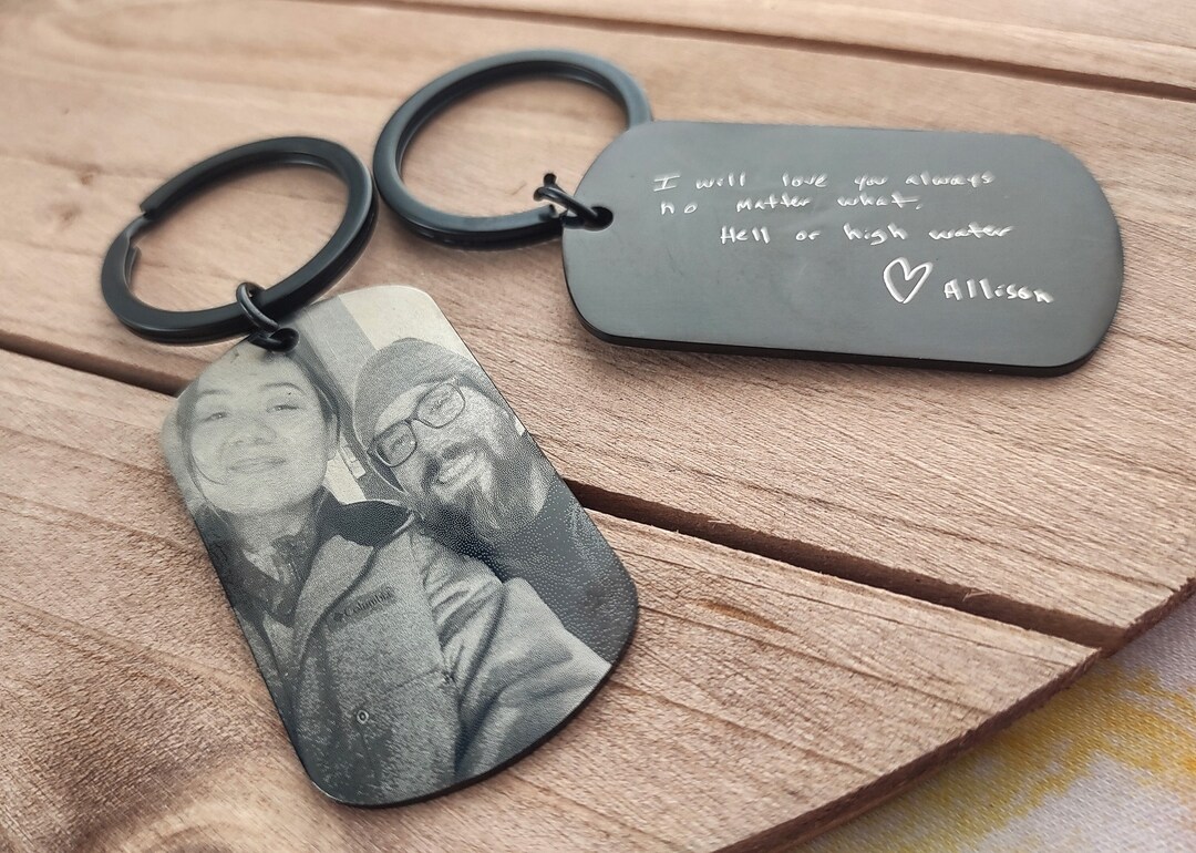 Photo Dog Tag Keychain / Custom Handwriting Gift / Actual Handwritten ...