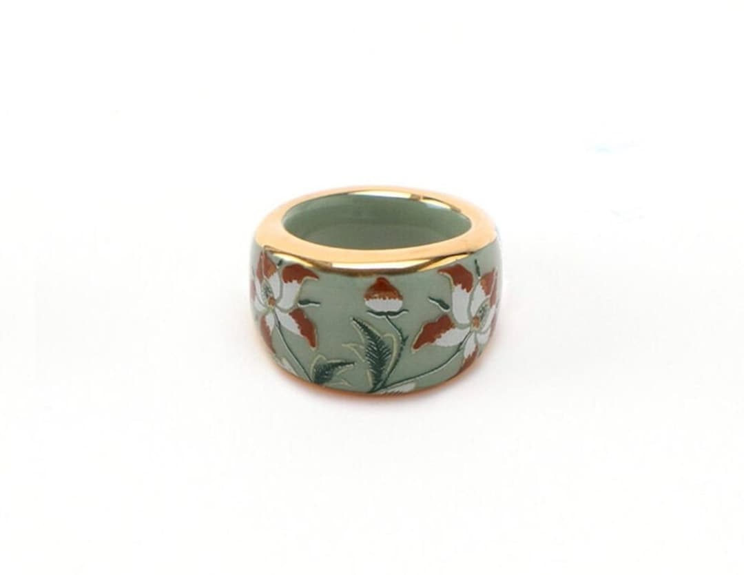 Traditional Korean Pattern Motif Design Ring, Celadon Inlaid Peony ...