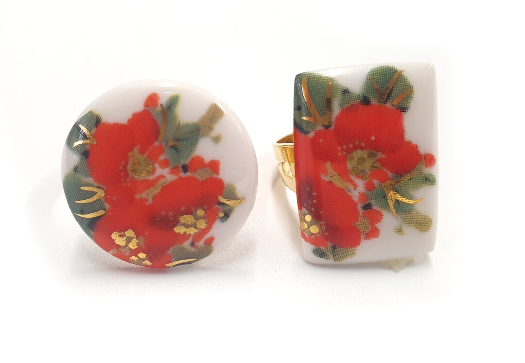Handmade Porcelain Flower Ring: Gold Painted Ceramic Camellia - Etsy