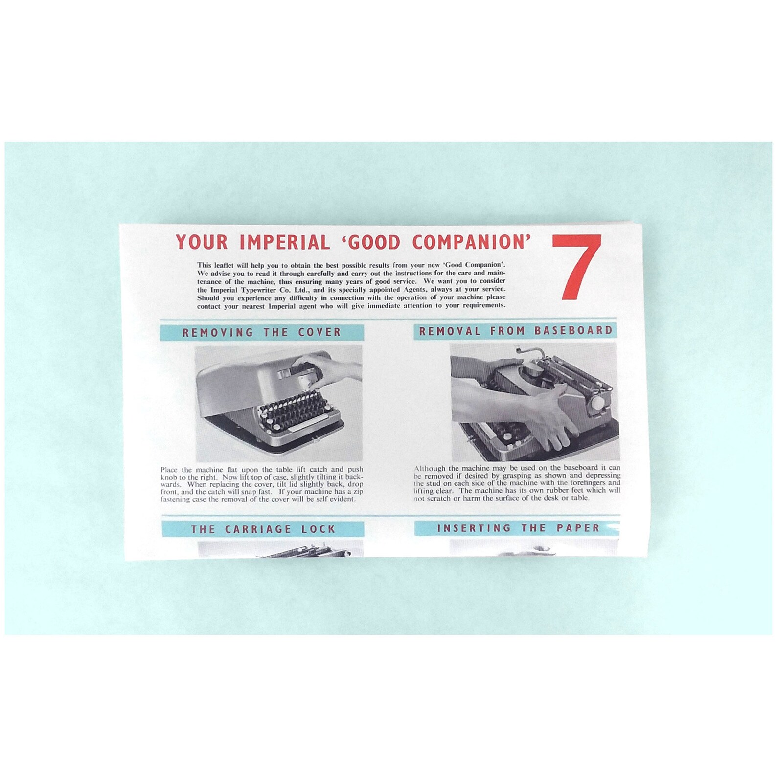 Imperial Good Companion Model 7 Typewriter User Instruction Manual ...