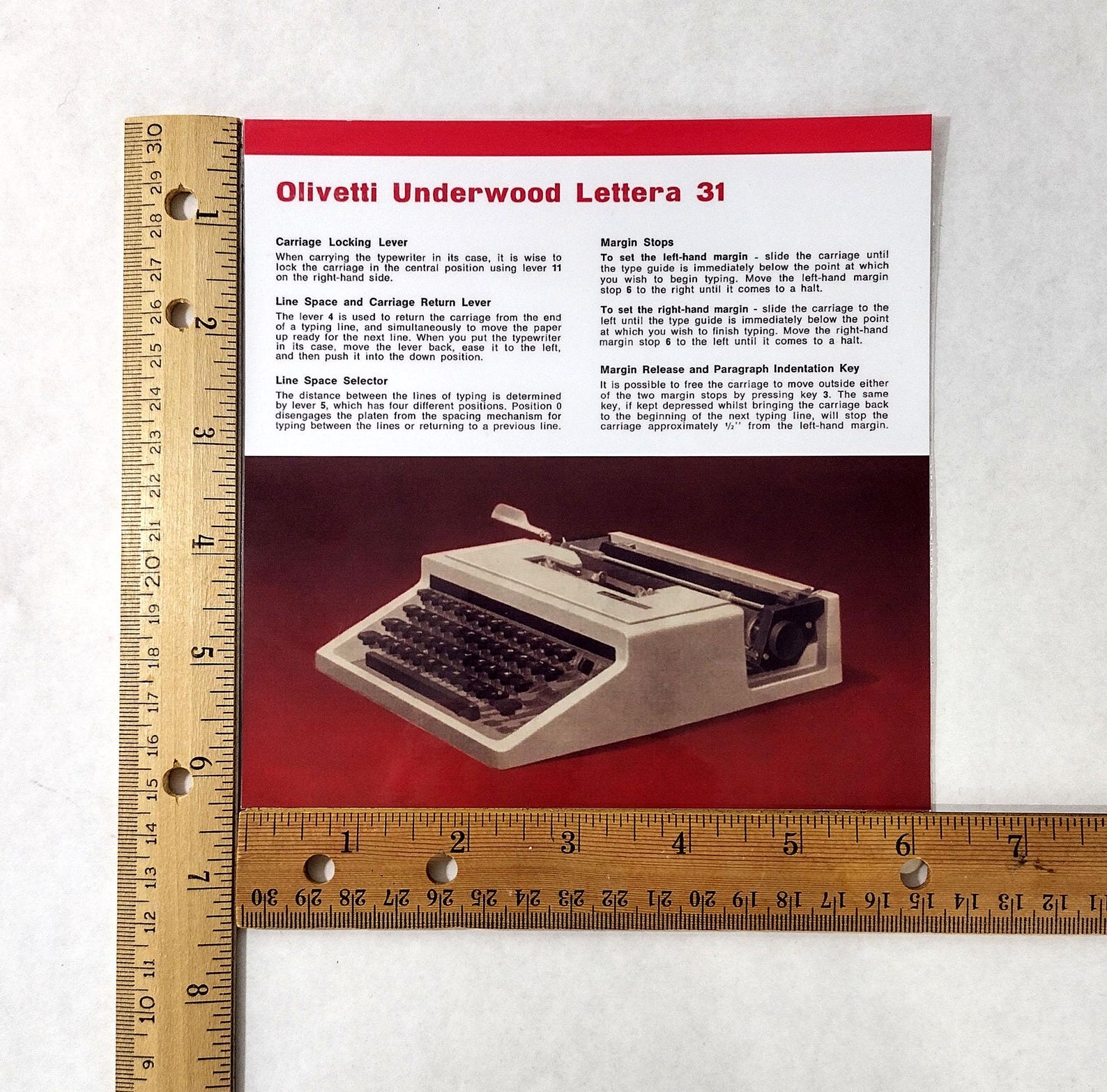 Olivetti Lettera 31 Typewriter User Instruction Card - Etsy
