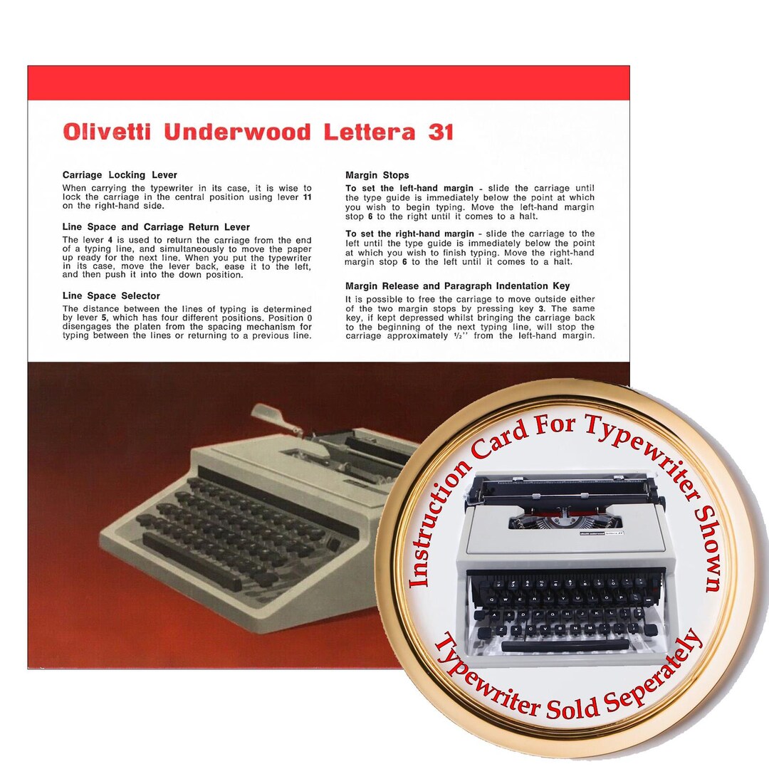 Olivetti Lettera 31 Typewriter User Instruction Card - Etsy