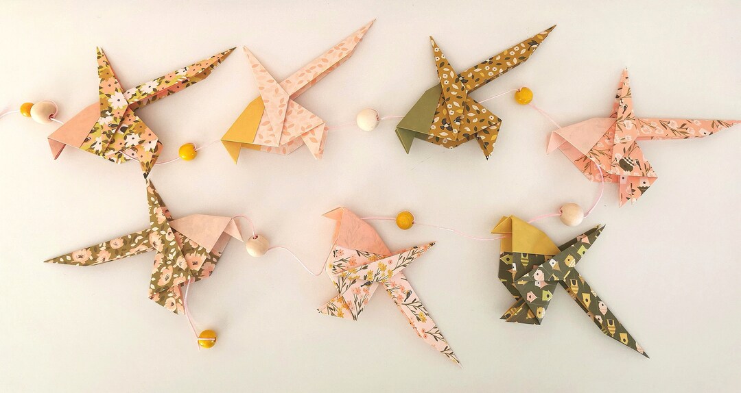Decorative ORIGAMI Chickadee Garland Random Patterns Gift Idea Nature ...