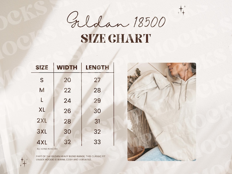 Gildan 18500 Size Chart Size Chart Mockup Hooded Sweatshirt Sizing ...