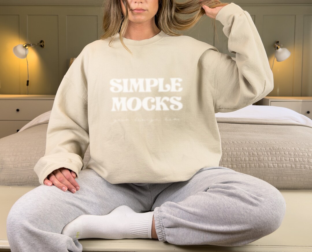 Gildan 18000 Mockup | Gildan Sand Sweatshirt Mockup | Sweatshirt Model ...