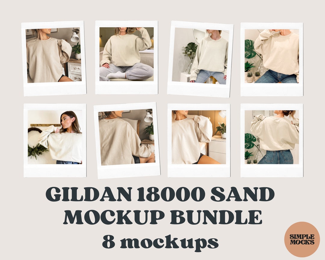 Gildan 18000 Sand Mock up Bundle Mockup Sand Sweatshirt Bundle Gildan ...