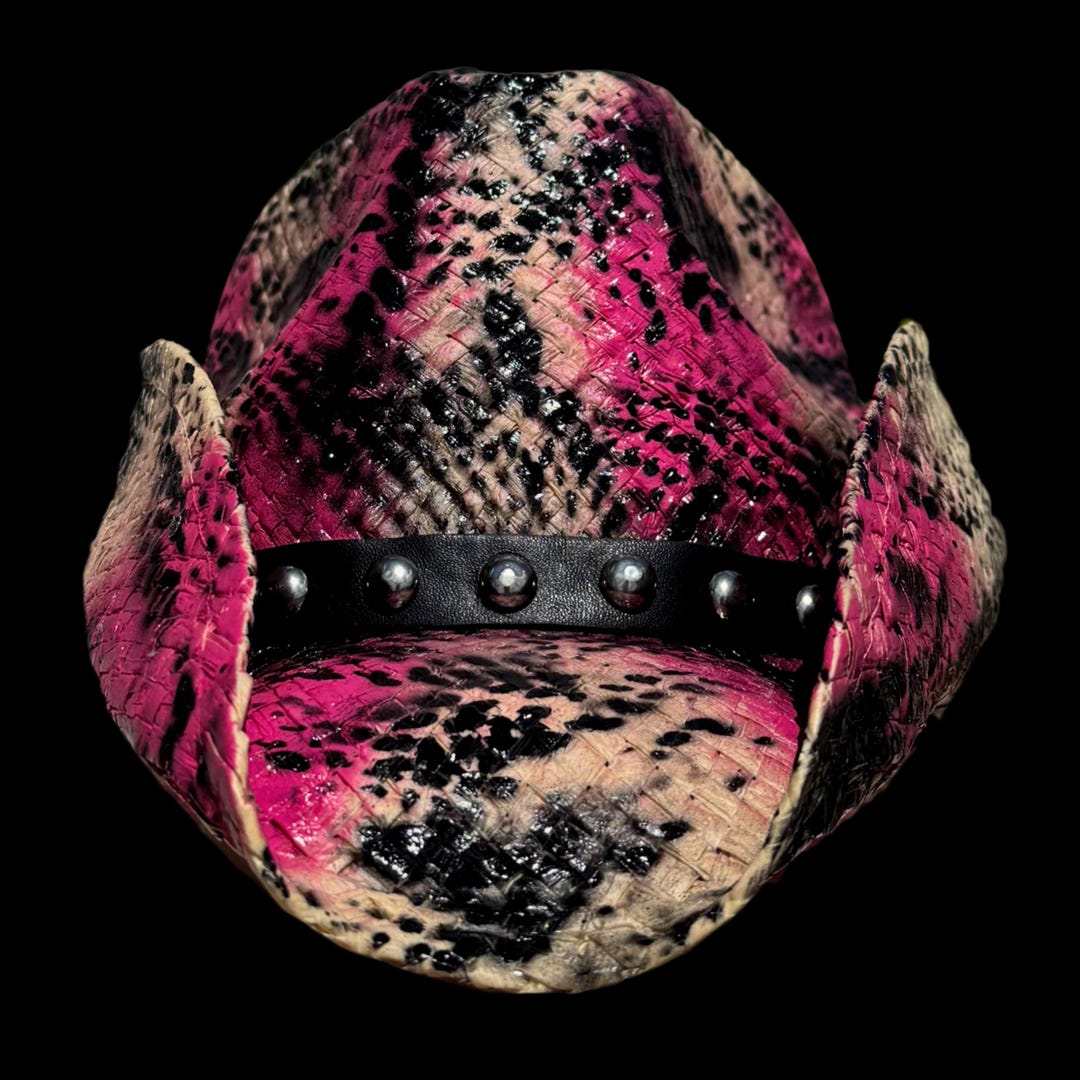 PRE-ORDER JUNE 2026 Pink Snakeskin Painted Cowboy Hat With Studded Hat ...