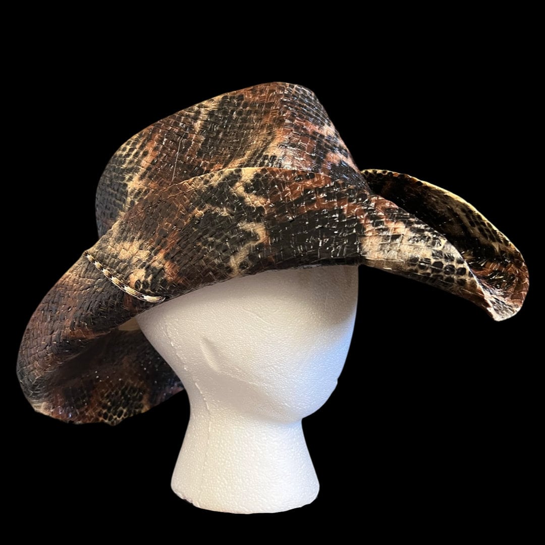 Custom Painted Brown Snakeskin Straw Cowboy Hat W/hat Band - Etsy