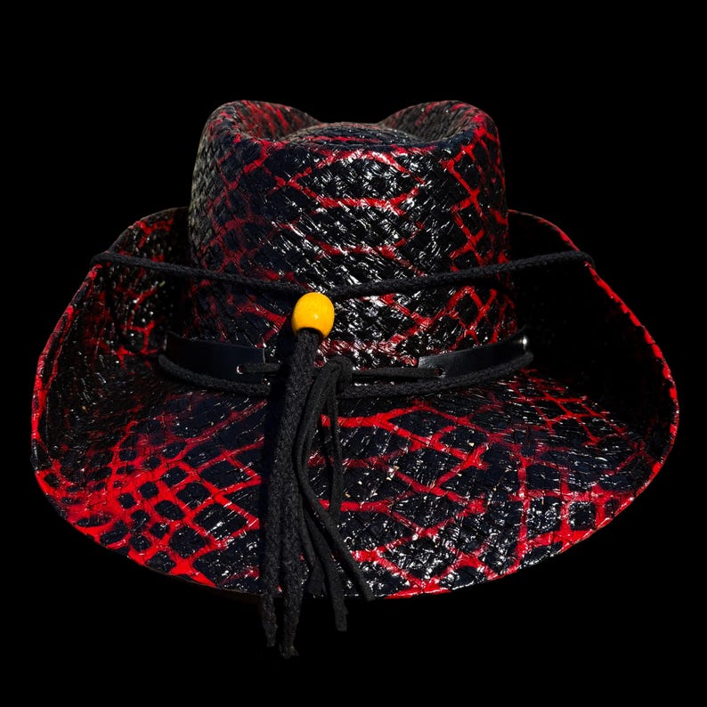 Red Alligator Skin Straw Cowboy Hat for Men and Women - Hand-painted ...
