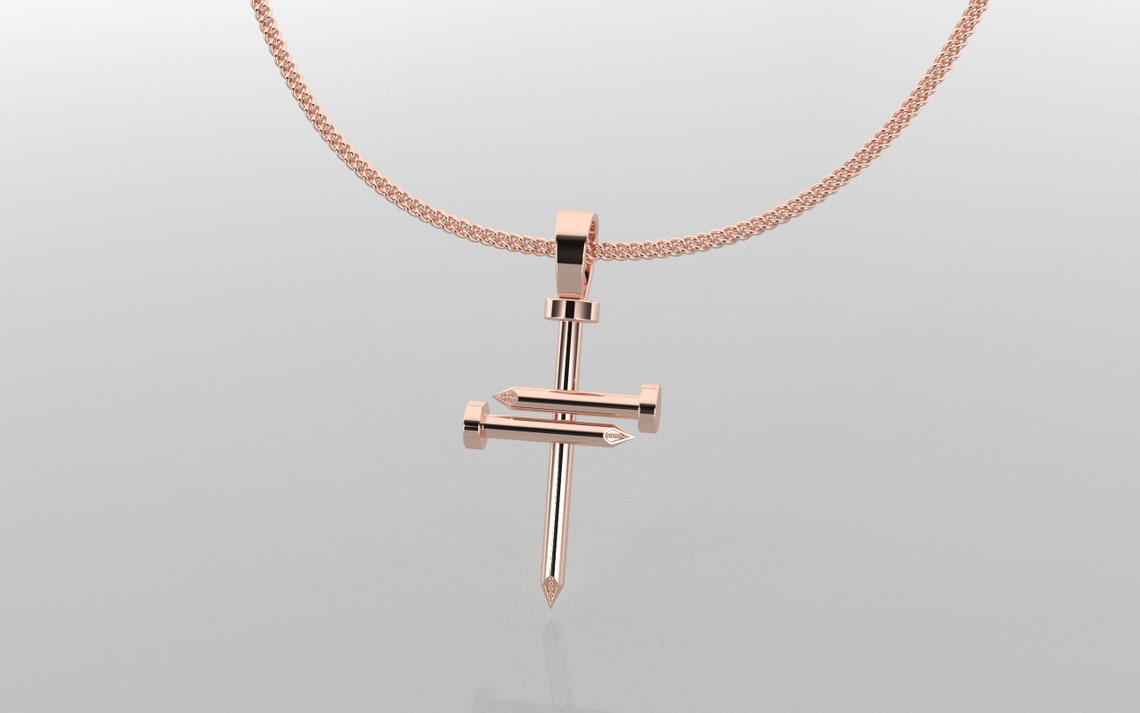 Nail Cross Pendant, 10K/14K/18K Gold, Solid Gold Pendant, Cross ...