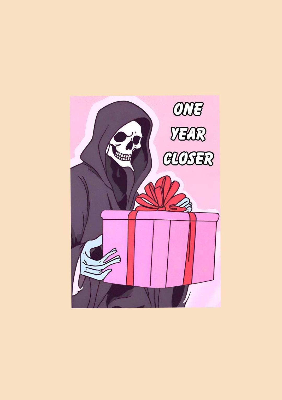 Grim Reaper 'one Year Closer' Funny Birthday Card/a5 300 Gsm Card - Etsy