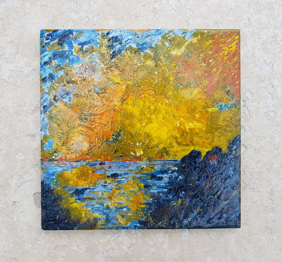 Hand Painted Ceramic Tile Sunset Inferno - Etsy UK