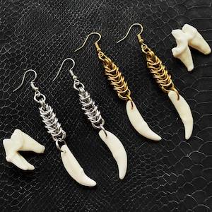 Coyote Teeth Chain Mail Earrings - Drop - Dangle - Hoop - Gold - Gothic ...