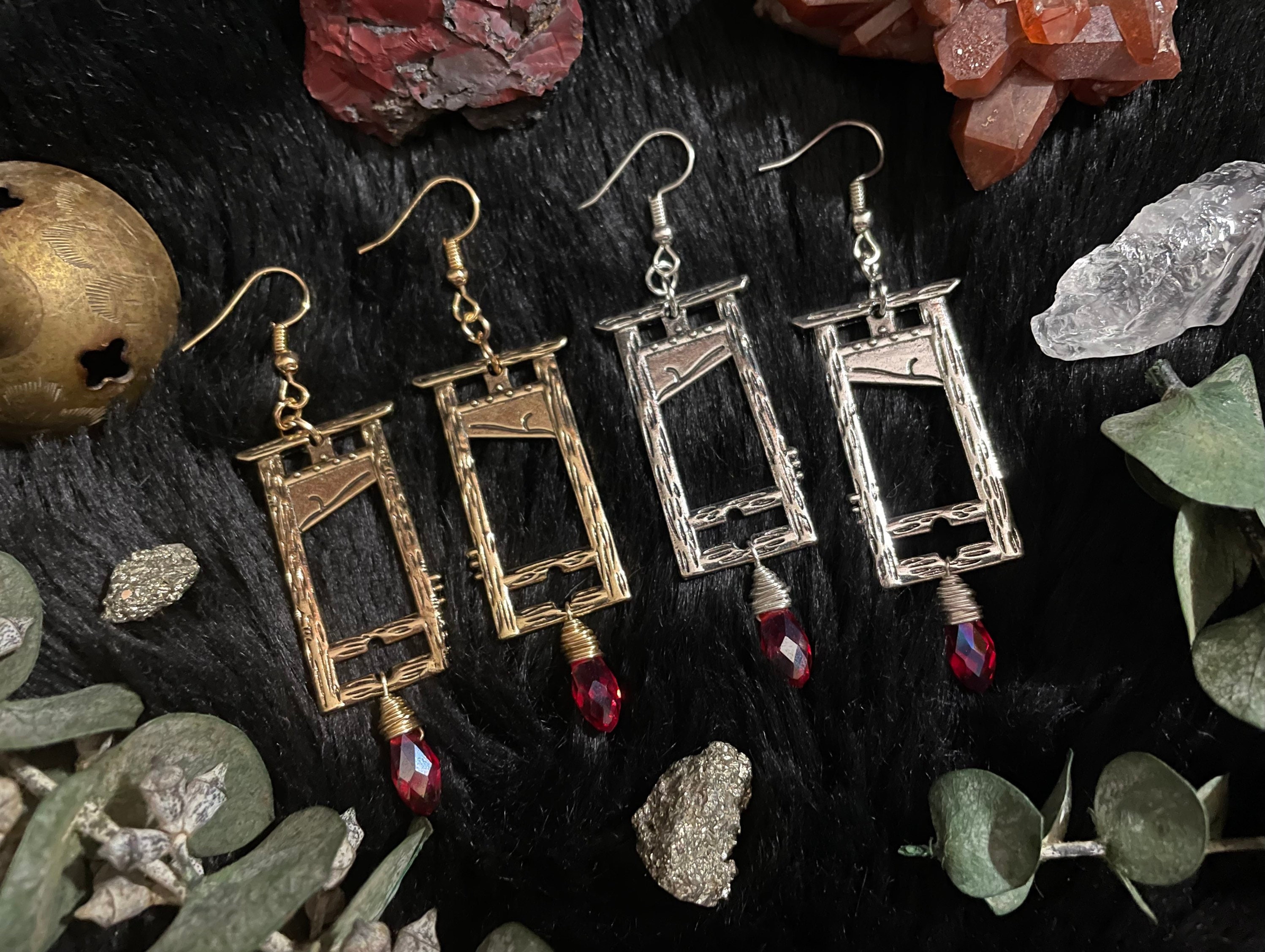 The Guillotine - Charm Earrings - Gold - Silver - Wire Wrapped - Glass ...