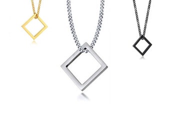 Greek Key Pendant in Stainless Steel, Geometric Necklace, Geometric ...