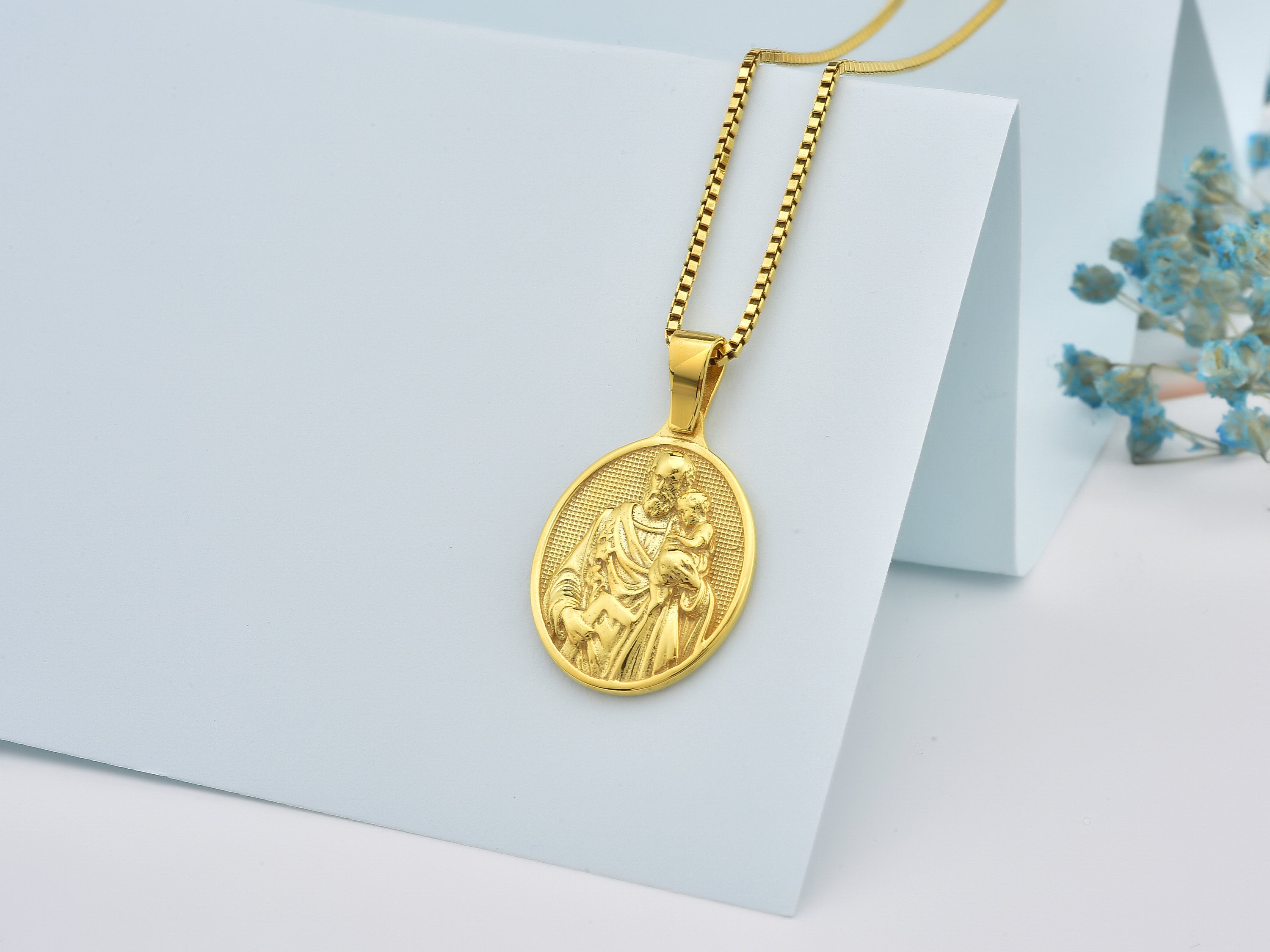 Saint Joseph With Jesus Handmade Silver Charm Necklace, St Joseph With ...