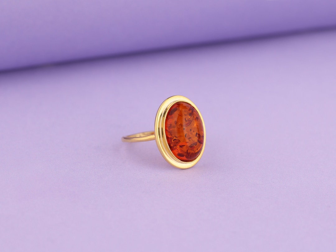14K Gold Orange Gemstone Ring, Natural Gemstone Ring for Her ...