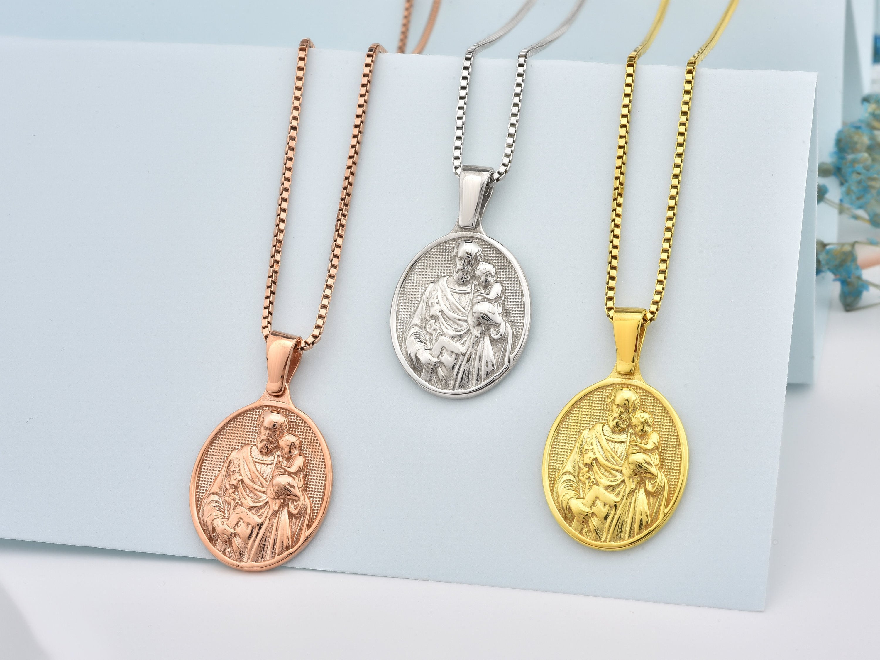 Saint Joseph With Jesus Handmade Silver Charm Necklace, St Joseph With ...