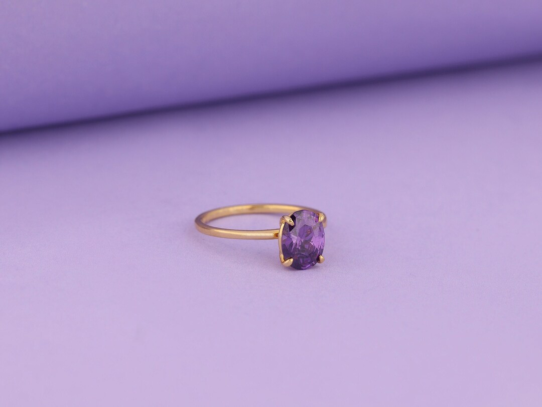 14K Gold Amethyst Ring, Oval Cut Purple Gemstone Ring, Engagement Ring ...