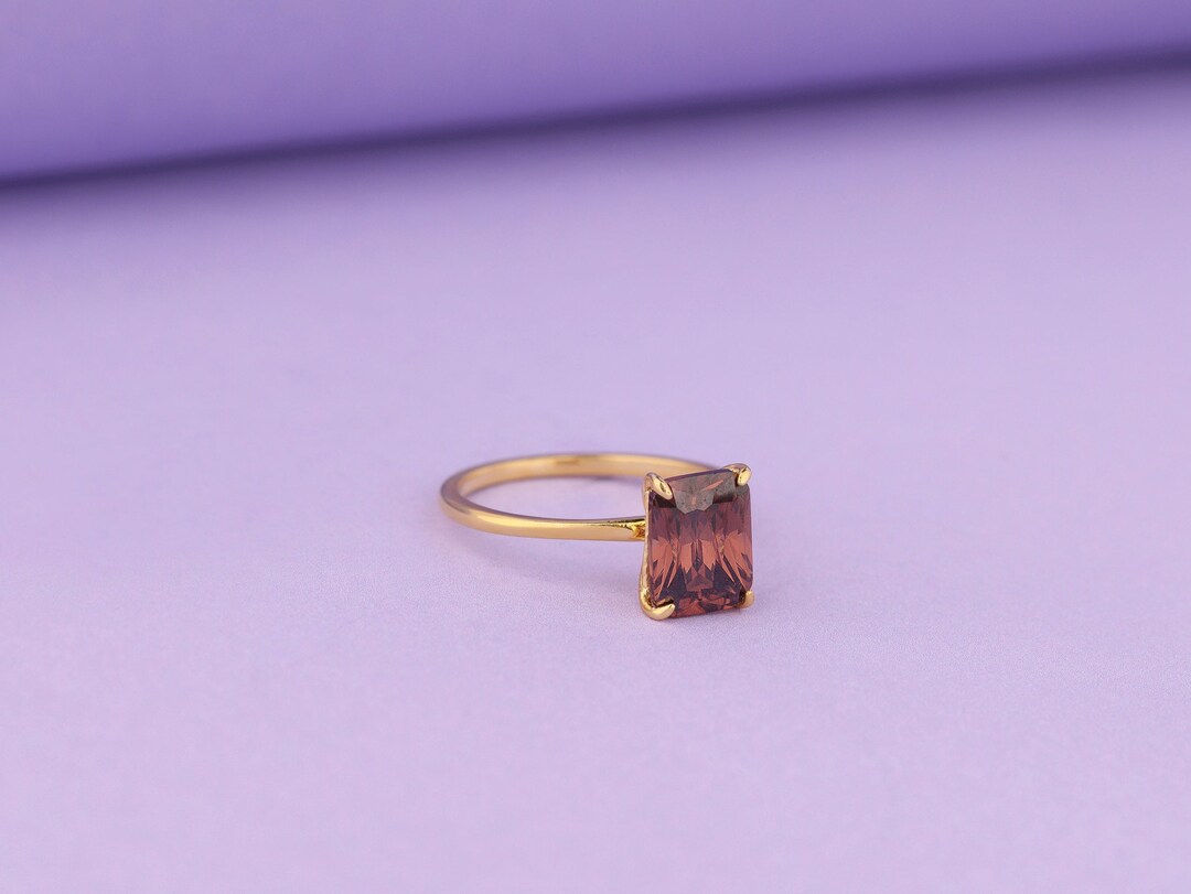 14K Gold Radiant Cut Brown Diamond Wedding Ring, Solitaire Engagement ...