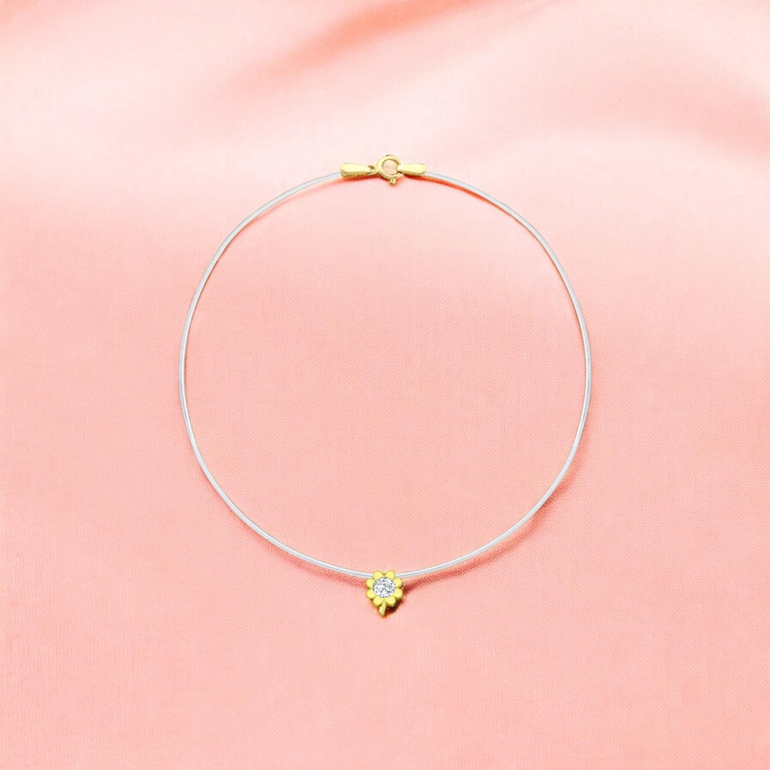 Transparent Chain With Gold Flower Charm, 14k Solid Gold Pendant ...