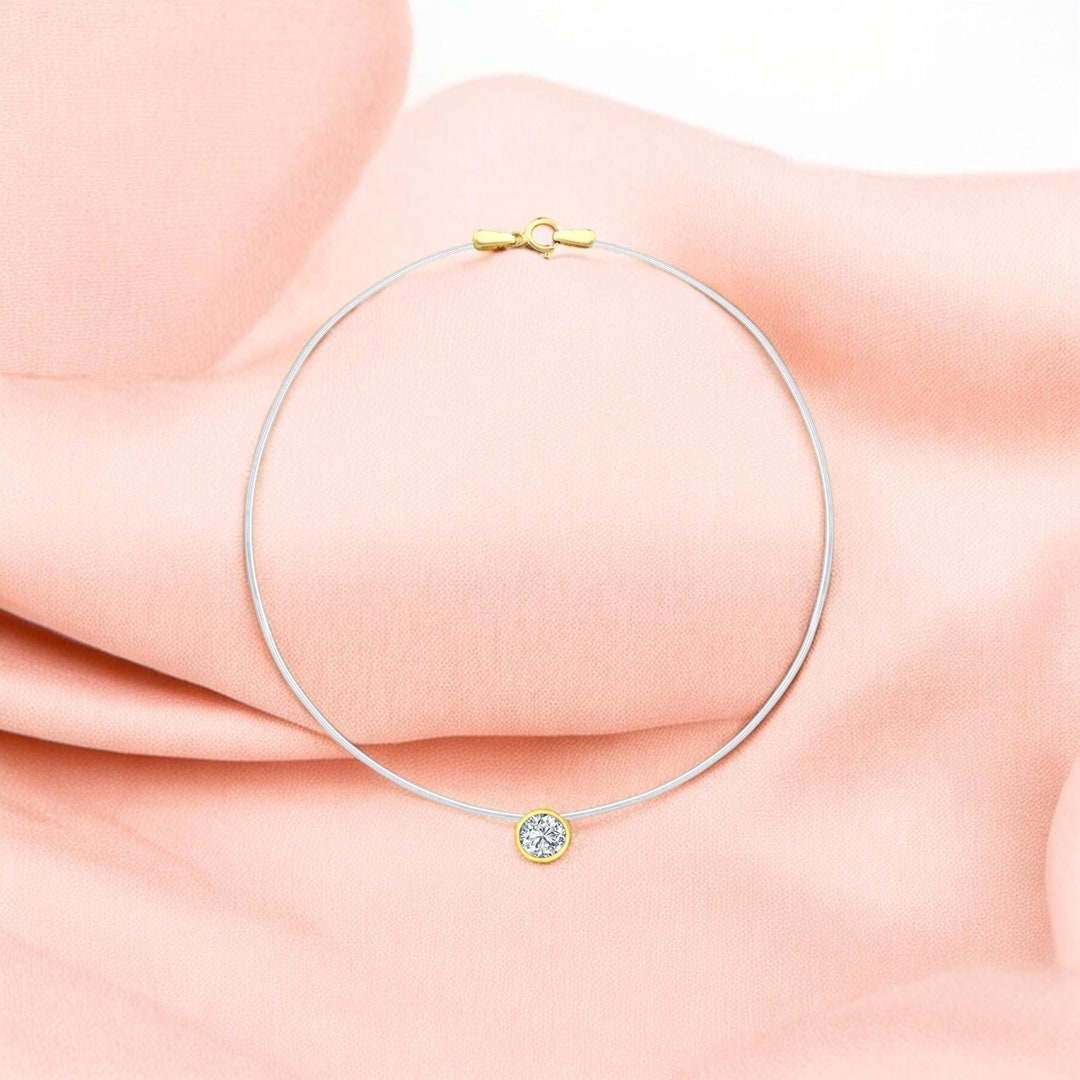 Minimalist Gold Pendant Necklace With Clear Transparent Chain, Simple ...