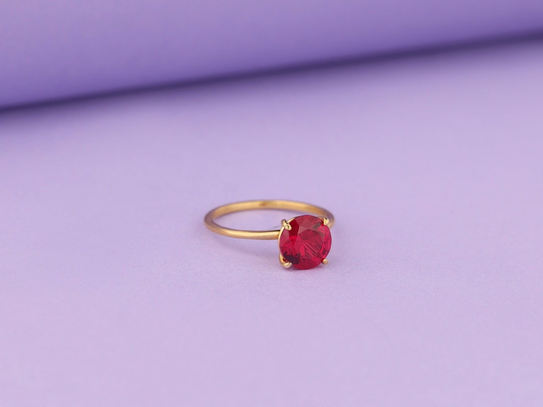 Round Cut Ruby Ring in 14K Solid Gold, Elegant Dainty Ring for Her ...