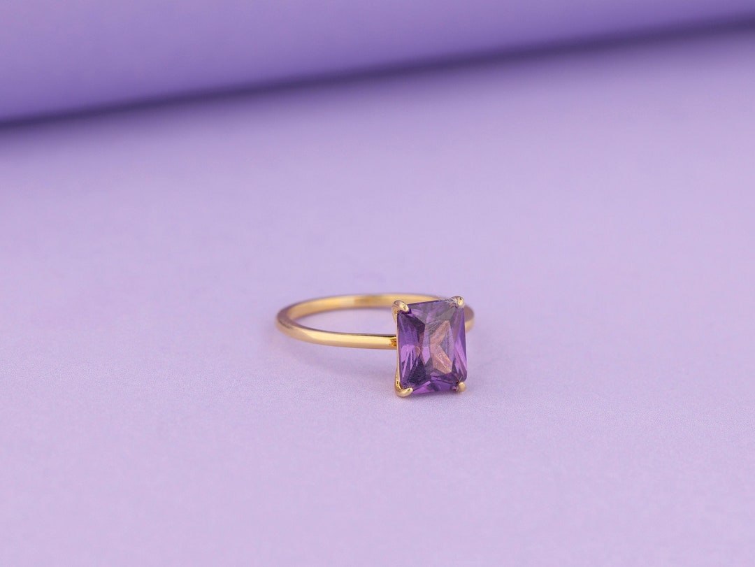 14K Gold Radiant Cut Amethyst Wedding Ring, Solitaire Ring for Women ...