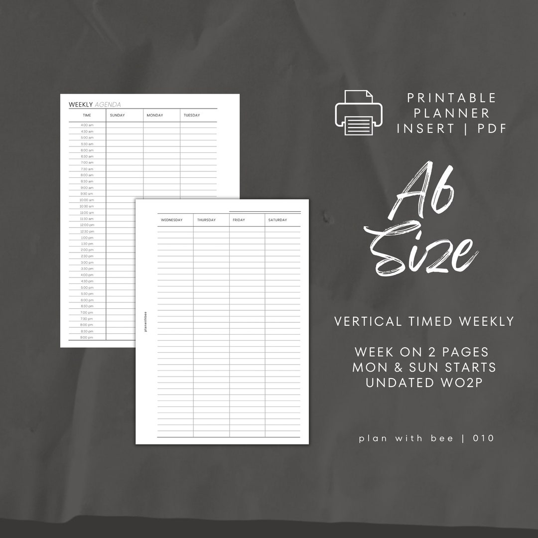 010 | Vertical Timed Weekly | Undated Week on 2 Pages | Mon & Sun ...