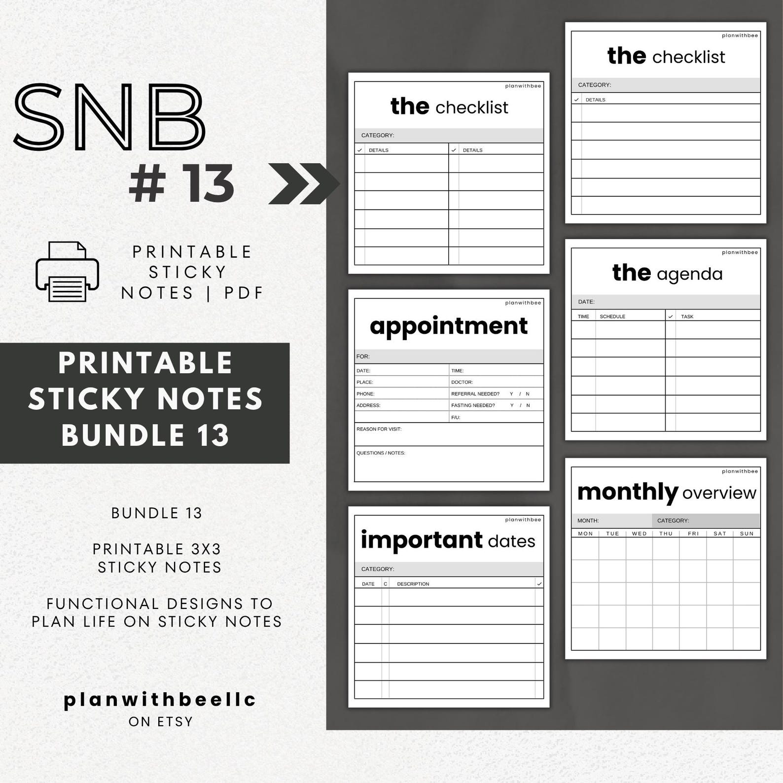 SNB13 | Printable Sticky Notes | Bundle 13 |BOLD |appointment, Monthly ...