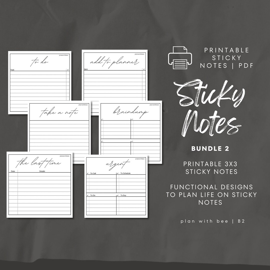 SNB2 | Printable Sticky Notes | Bundle 2 |braindump, Urgent, Notes, to ...